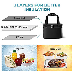 6L Thickened Black Reusable Insulated Lunch Bag for Student, Women and Men Travel Picnic and School Lunch Box (Small, Black)