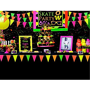 Midnight Glo 78ft Neon Paper Pennant Banner Hanging Decorations for Birthday Party Wedding Decorations Black Light Reactive UV Glow Party (6 Pack)