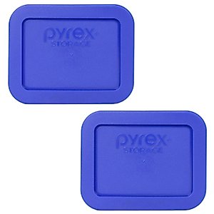 Pyrex 7213-PC 1.9 Cup Cobalt Blue Rectangle Plastic Food Storage Lid, Made in USA - 2 Pack