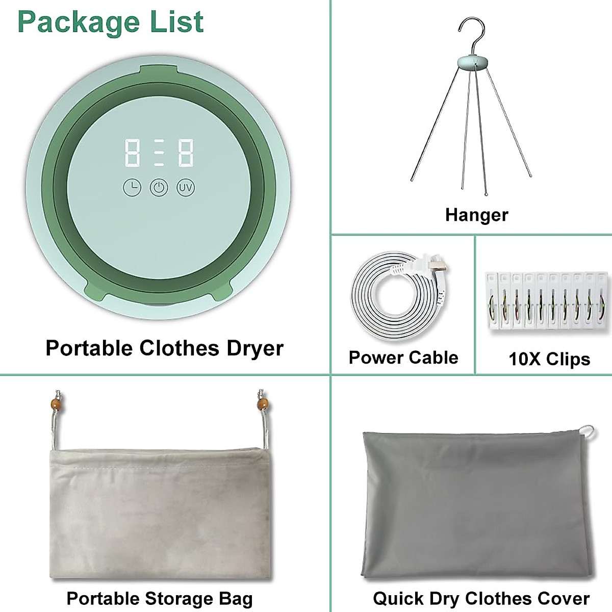 Portable Clothes Dryer Electric Multifunctional Clothe Dryer Heated Foldable Drying Rack Airer with Timer UV Sterilization Compact Clothes Dryer Machine for Apartments RV Travel