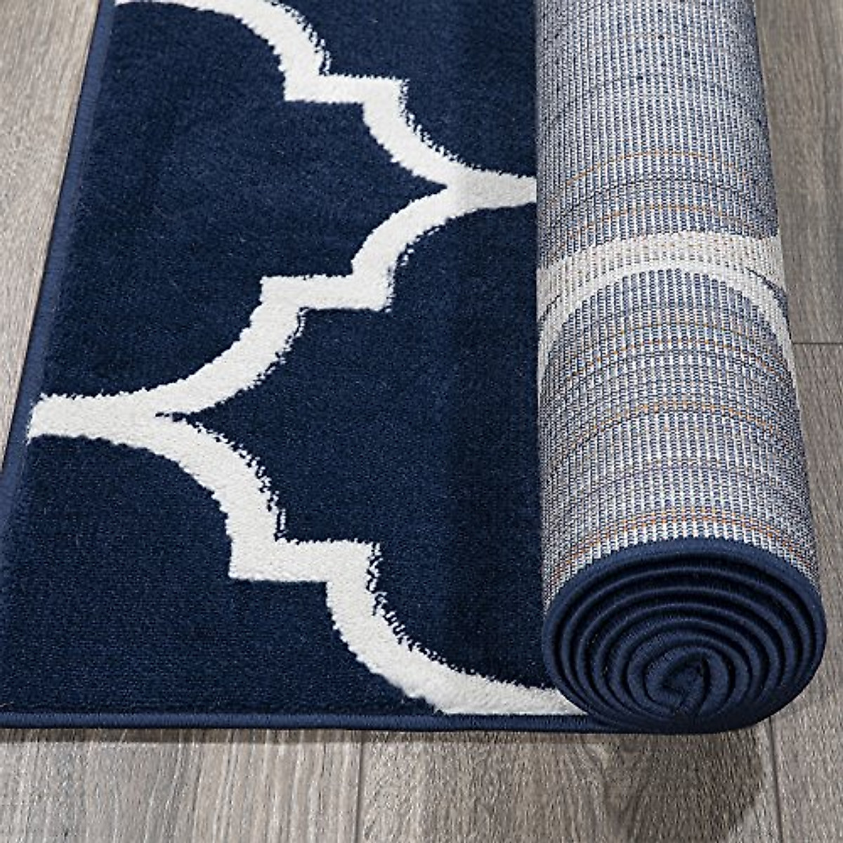 Ottomanson Royal Collection Moroccan Trellis Non-Slip Jute Backing Area Rug, 5'3" x 7', Navy