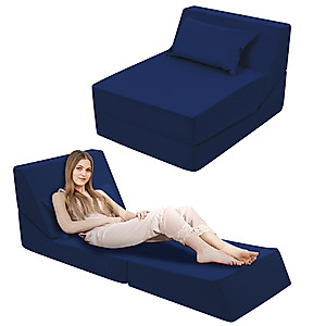 3-in-1 Folding Sofa Chair Bed Convertible Sofa with Pillow,Floor Futon Couch Comfy Lounge Chair Mattress, Portable Fold Out Couch Guest Bed for Adults, Home Office, Apartment, Dorm（Navy）