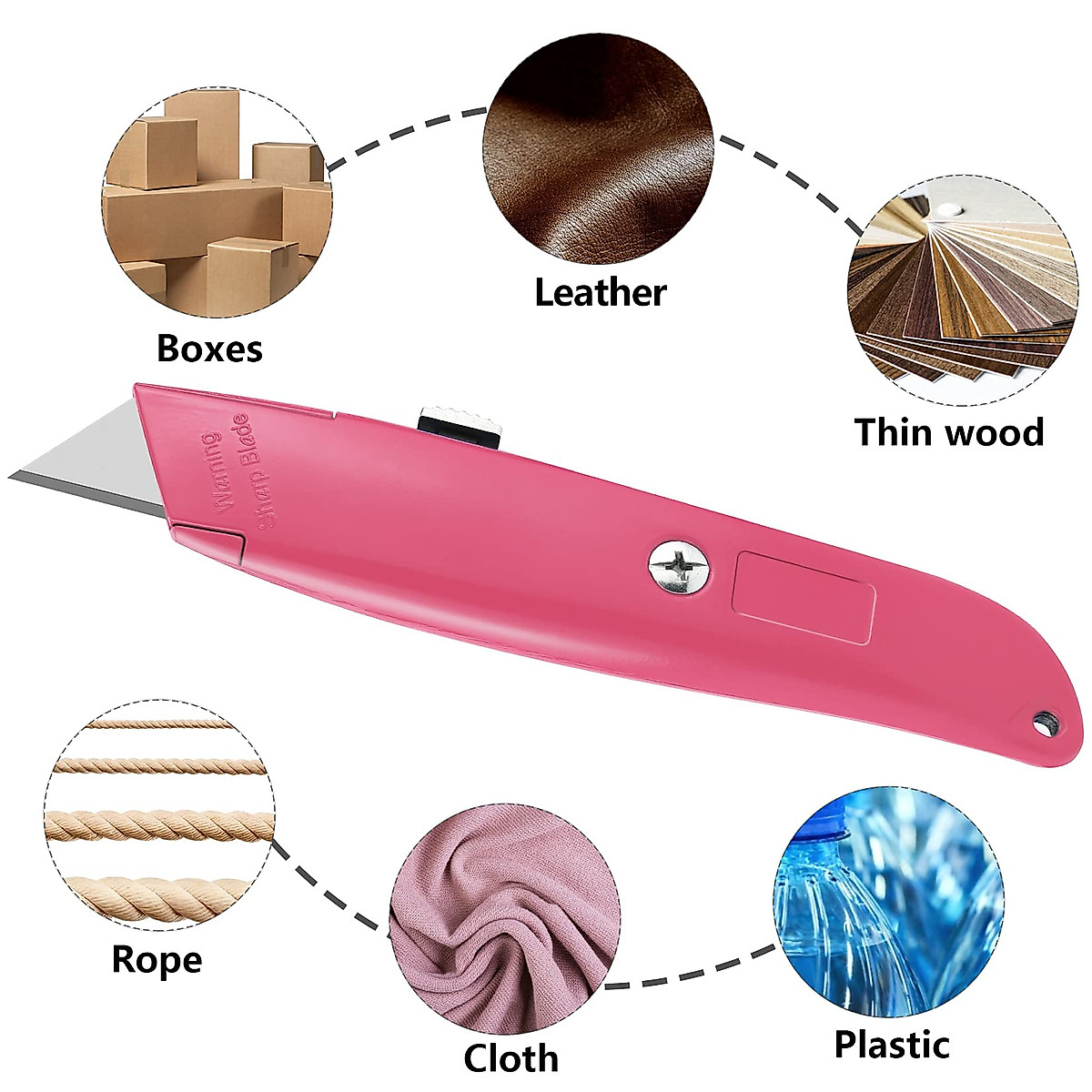 DIYSELF 2 Pack Box Cutter Retractable with 10 Pack Utility Knife Blades, Sharp SK5 Steel Utility Blades, Box Cutters for Cardboard, Paper, Carton(Pink)