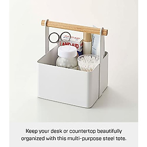 Yamazaki Home Tosca Storage Basket - Wood Handle Organizer - Small - Steel + Wood