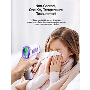 HUHETA Infrared Thermometer for Adults, Non Contact Forehead Thermometer with Fever Alarm, Accurate Reading and Memory Function, Body Temperature & Surface of Objects Use (Purple)