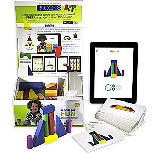 Stages Learning Materials Language Builder Block Imitation Kit Curriculum for Autism & Preschool 120 Pretend Play Flashcards, 40 Wood Blocks, iPad App