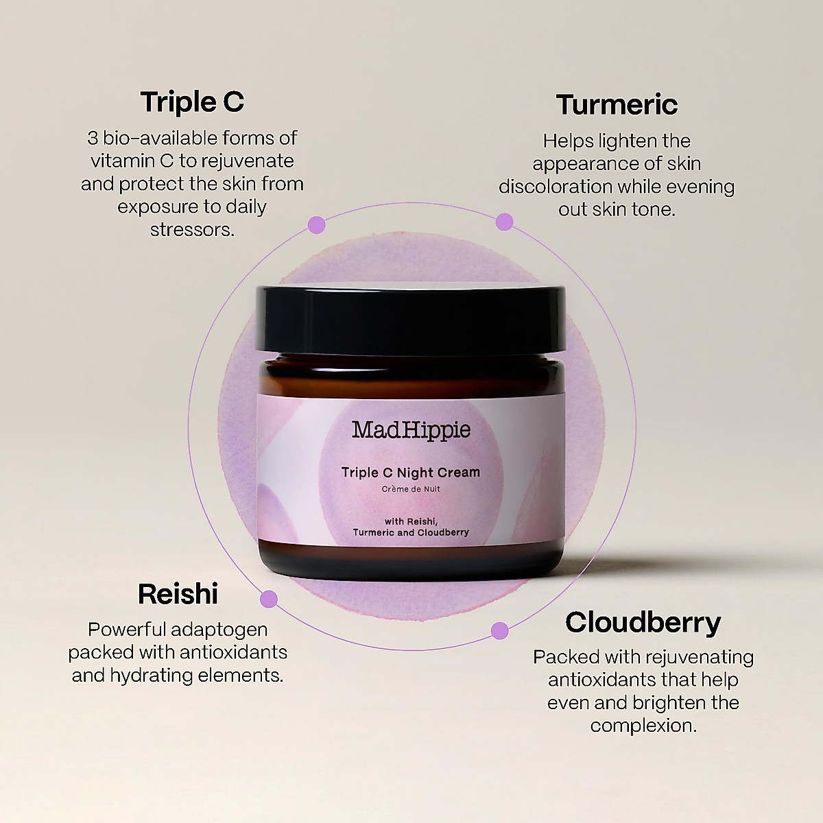 Mad Hippie Triple C Night Cream - Hydrating Face Moisturizer and Skin Brightening Face Cream for Women/Men, 3 Forms of Vitamin C, Anti-Aging Cream, 2.1 Oz