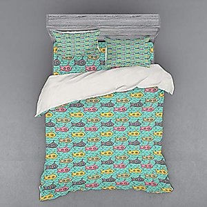 Ambesonne Submarine Bedding Set, Colorful Cartoon Submarines Under The Sea Nautical Fun Pattern Composition, 4 Piece Duvet Cover Set with Shams and Fitted Sheet, California King, Multicolor