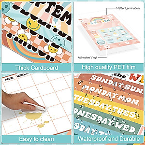 Updated 62Pcs Retro Bulletin Board Borders Classroom Decorations Calendar Season Weather Week Chart Educational Posters Retro Classroom Decor Theme Sets for Kindergarten Home School Classroom Supplies
