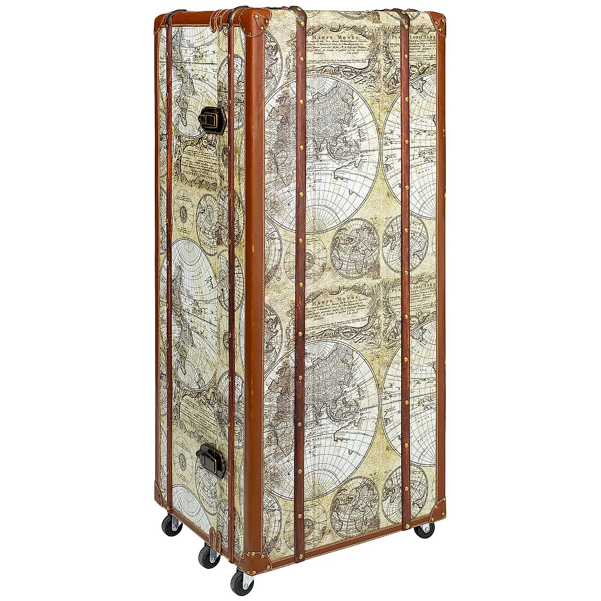 Design Toscano Italian-Style World Map Cocktail Bar Steamer Trunk, 49.5 Inch, full color