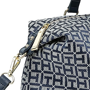 Tommy Hilfiger Womens Jaden Satchel Crossbody HANDBAG, Light Stone/Navy