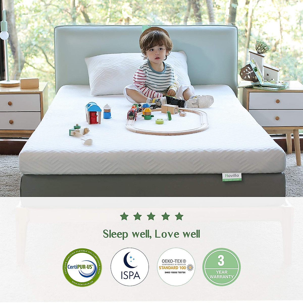 Novilla 4 Inch Breathable Cooling Memory Foam Mattress Topper Full, White, Gel & Bamboo Charcoal Infused for Motion Isolation & Pressure Relieving