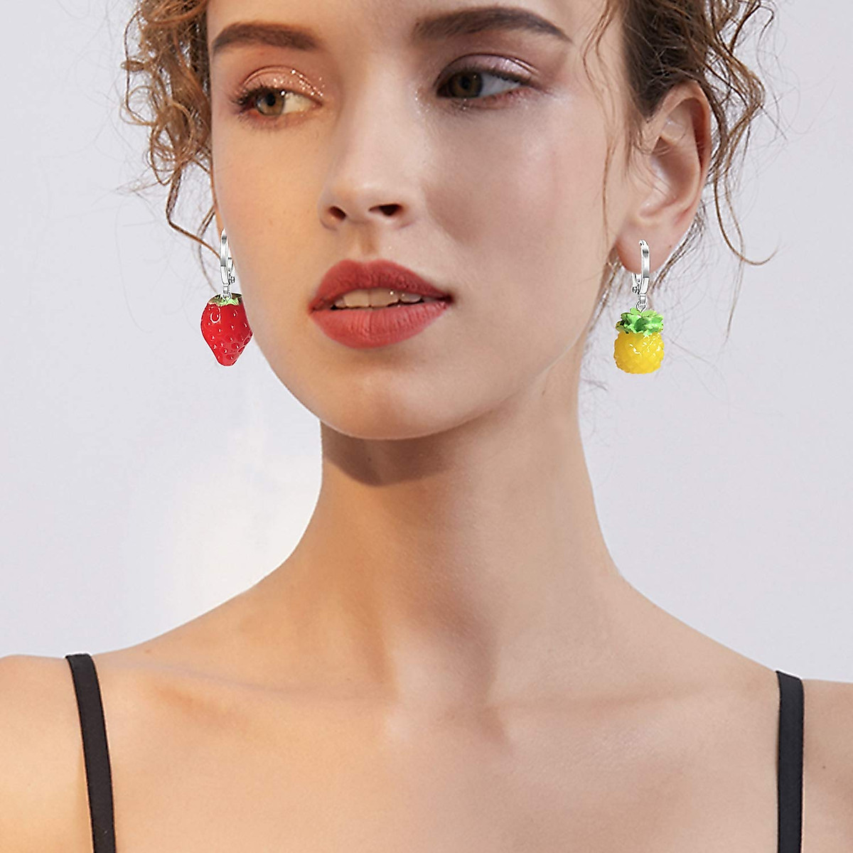 DAMLENG 12 Pairs Creative Cute Simulation Fruits Dangle Drop Earrings Sets Statement Handmade Lemon Strawberry Hoop Earrings For Women Jewelry Gifts (12 Pairs Fruits Earrings)