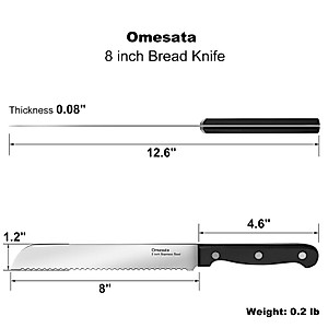 Omesata Bread Knife, Serrated 8 inch Bread Knifes for Homemade Bread Sourdough, Blade Razor Sharp and Wavy Edge from Professional Stainless Steel