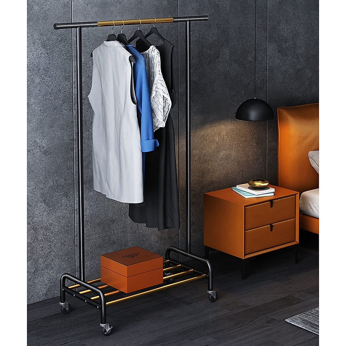 Metal Clothes Rail, Heavy Duty Clothes Rail with 1 Storage Shelf and 1 Clothe Rail, Garment Rail with Wheels, Black/Gold,60/80 * 40 * 160cm(Size:60 * 40 * 160CM,Color:Gold)