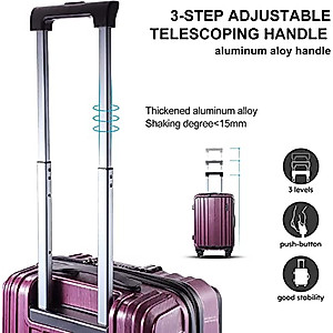 TydeCkare Luggage Set 3 Piece 20/24/28, 20" carry on with Front Pocket & 24/28" with Expandable, ABS+PC Suitcase with 4 Silent Wheels, TSA, YKK, Rose Red