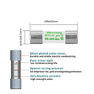 100Pcs PV Solar Fuse 1000V DC 10 * 38mm 1A 3A 5A 10A 15A 20A 25A 30A for Photovoltaic Power System (Size : 20A)