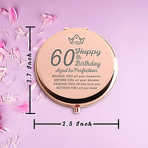 60 Year Old Birthday Gifts for Women Rose Gold Compact Cute for Purse Travel Folding Hand Mirror for Grandma Wife Teacher Best Friend BFF
