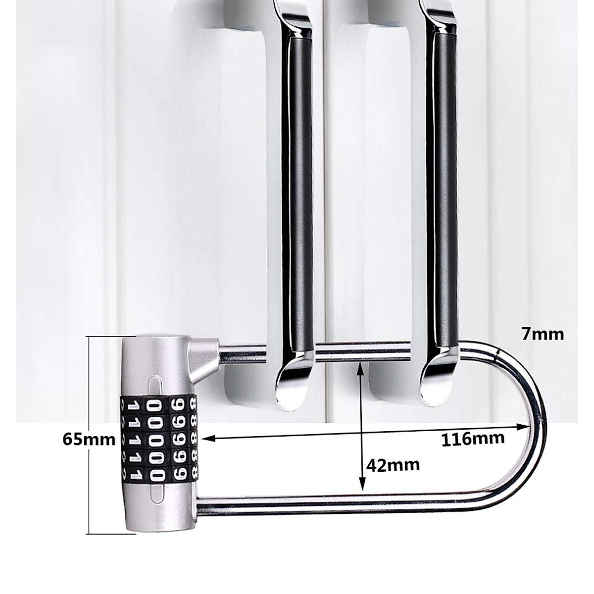 2.75" Wide 5 Position resettable U-Lock Padlock with 4.57" Long Shackle, Gym, Suitable for lockers. File cabinets, wardrobes, Fences, Sheds, Door Cabinet Locks, 1 Piece, Silver.