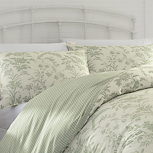 Laura Ashley Home - Queen Duvet Cover Set, Reversible Cotton Bedding, Includes Matching Shams with Bonus Euro Shams & Throw Pillows (Natalie Green, Queen)