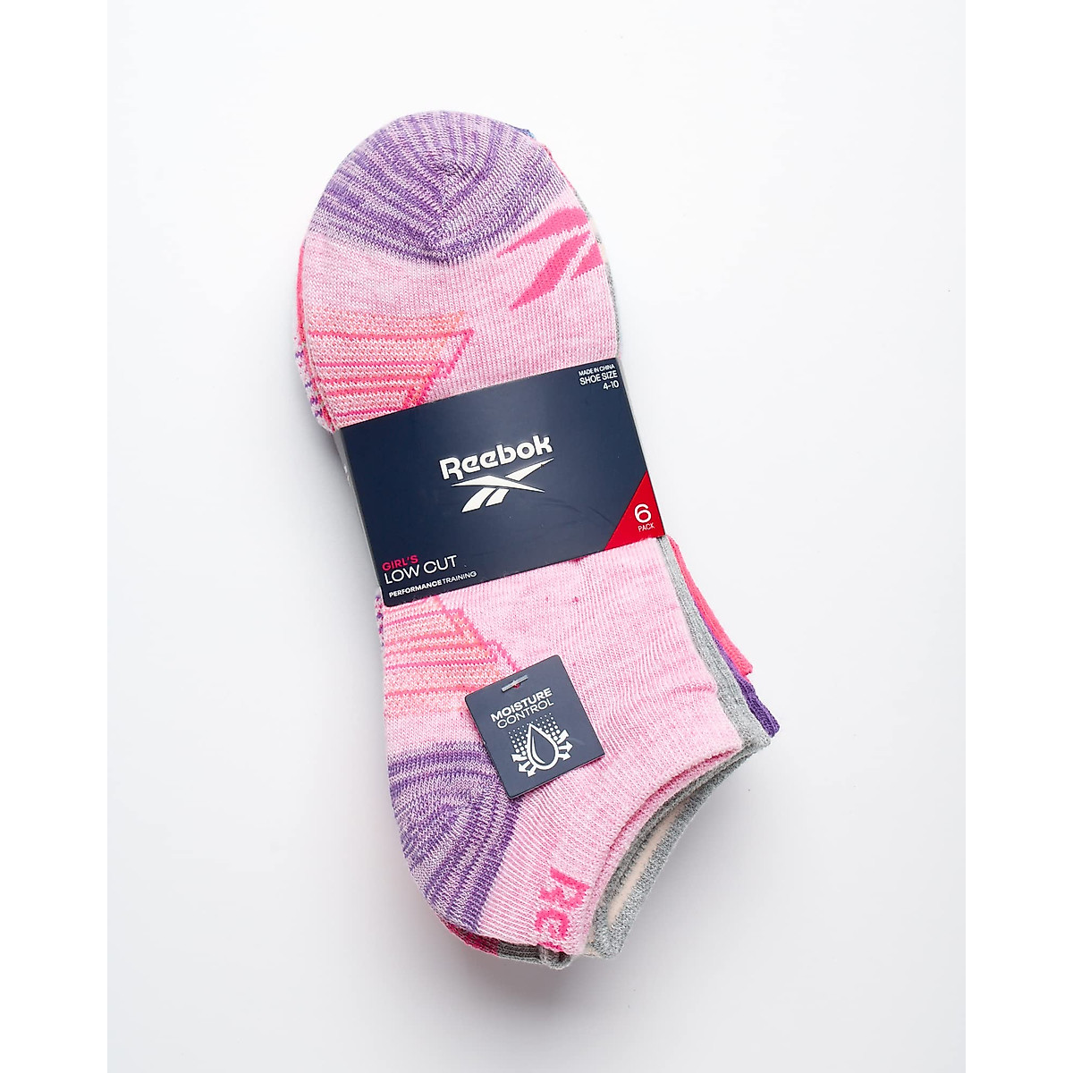 Reebok Girls' Lightweight Comfort Athletic Low Cut Socks (6 Pack), Size Medium, Pink Assorted