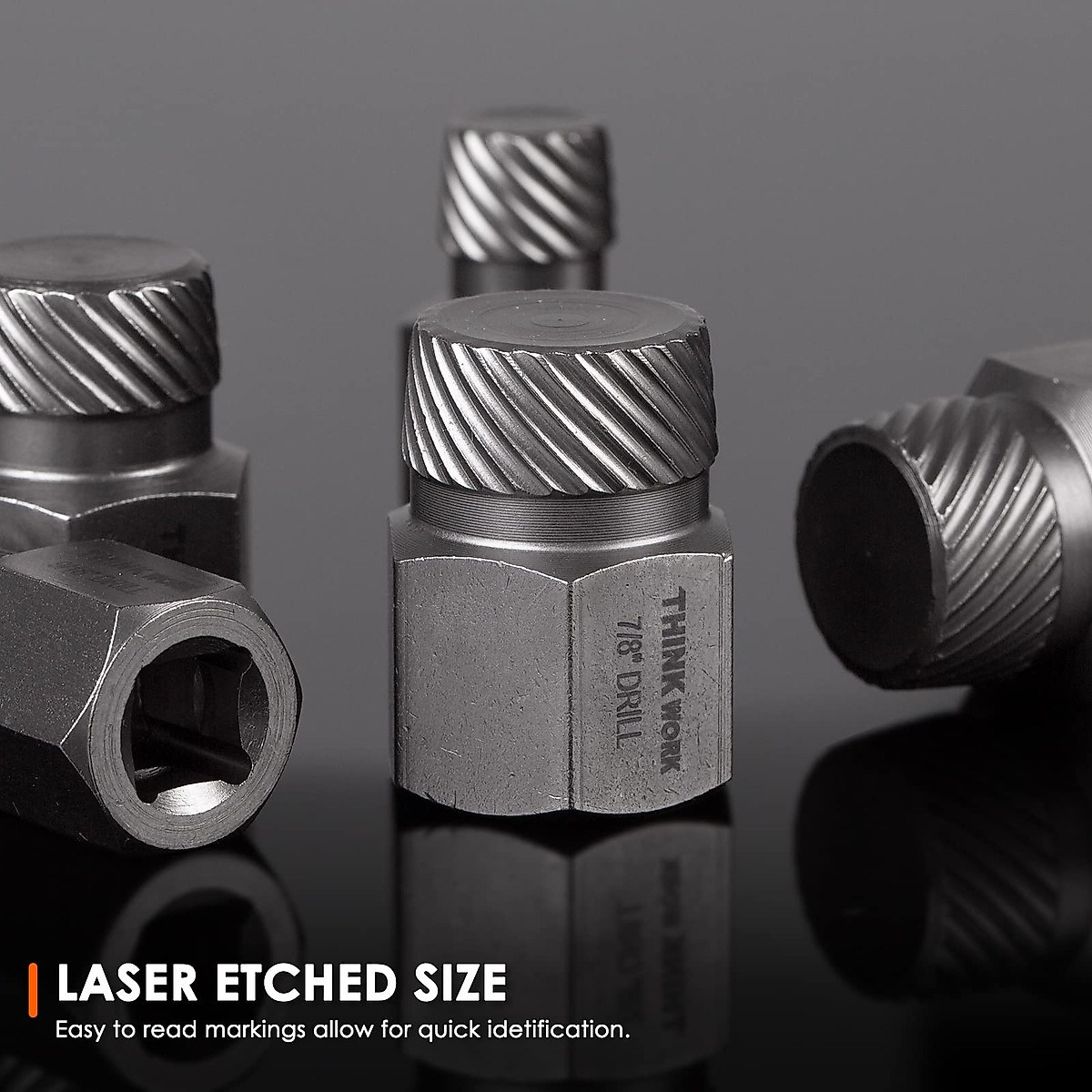 THINKWORK Upgraded Screw Extractor Set, 25-Piece 3/8" Inch Drive Easy Out Bolt Extractor Set, Multi-Spline, for Removing Broken Studs, Bolts, Screws