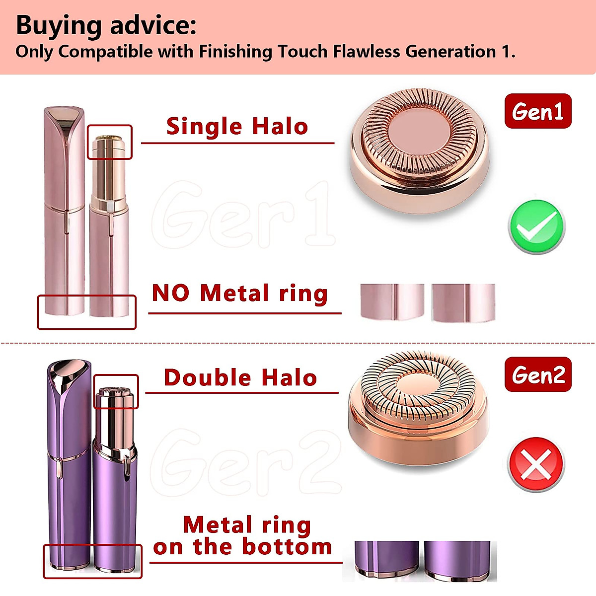 Flawless Replacement Heads Compatible with Finishing Touch Flawless Facial Hair Removal Gen 1 Rose Gold（6PCS）With Cleaning Brush and Storage box