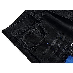 QIMYUM Mens Ripped Jeans, Distressed Destroyed Slim Fit Straight Leg Denim Pants (34, Black040)