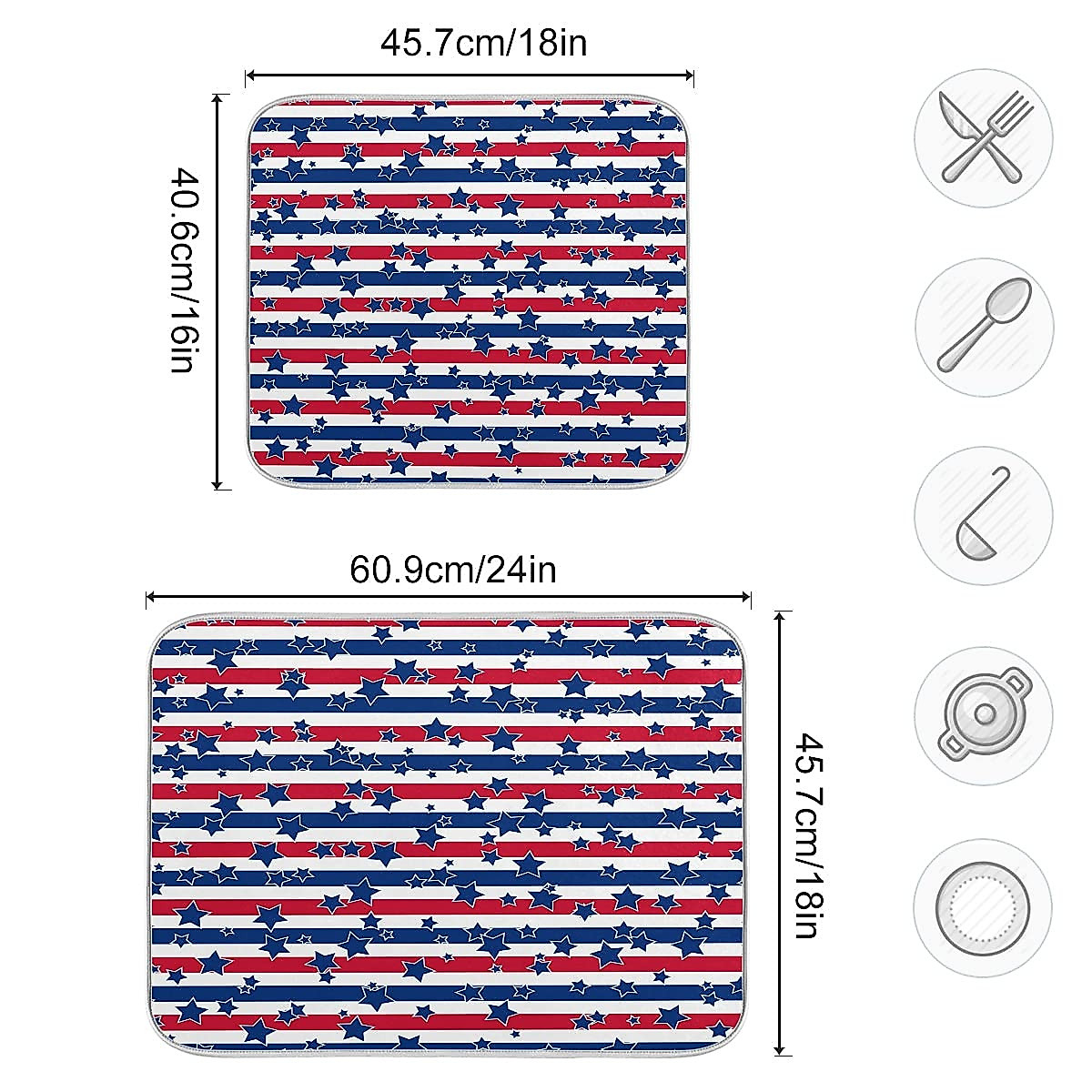 Dish Drying Mat American Stars And Stripes Kitchen Counter Mat Dishes Pad Dish Mats for Drying 4th Of July, Reversible, Super Absorbent 18x24