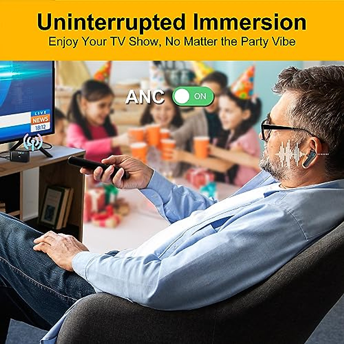 HomeSpot ANC True Wireless Earbuds with Bluetooth Transmitter Set for TV Listening