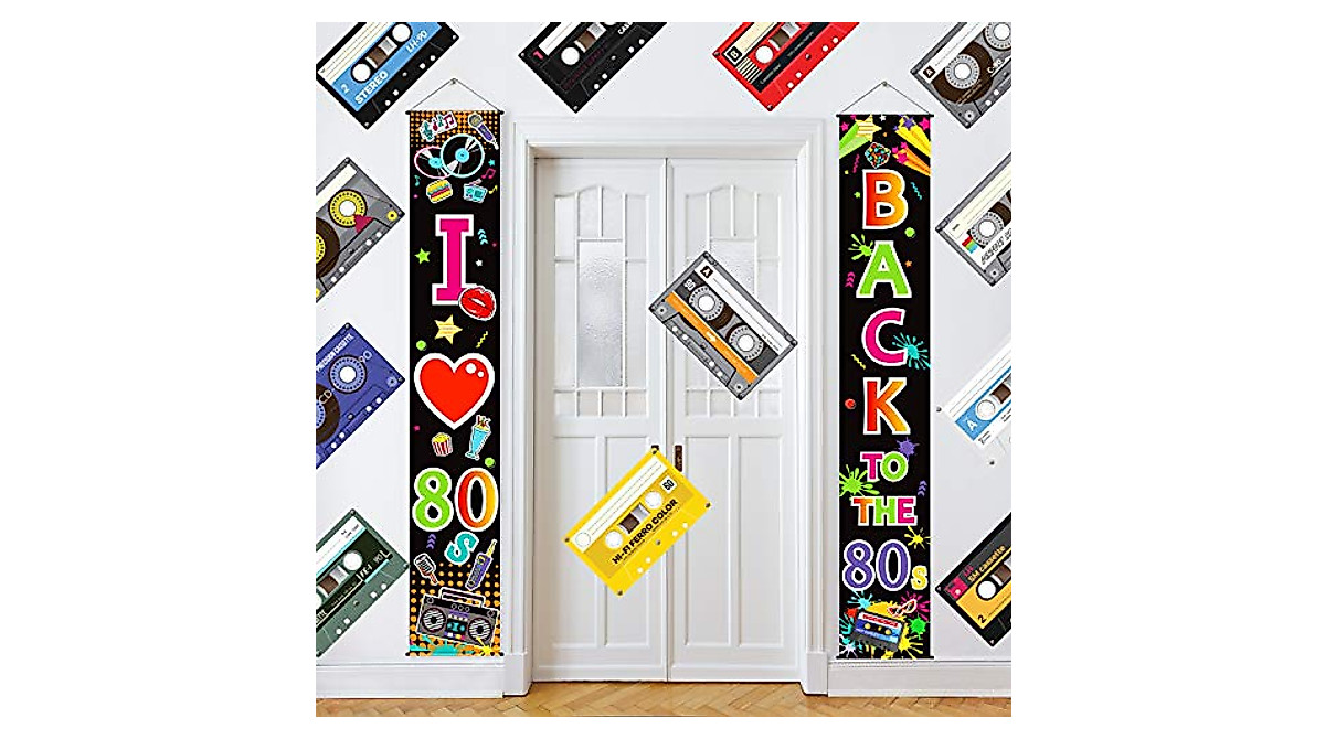 80s Party Decorations - Neon Banner Set for Retro Celebrations