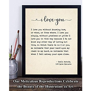 I Love You Sonnet - Pablo Neruda - Book Page Quote Art Print - 11x14 Unframed Typography Book Page Print - Great Decor and Gift for Birthday, Anniversary, Wedding and Shower Under $15