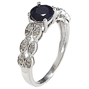 Sterling Silver 1.66ct Genuine Blue Sapphire and Pave Diamond Ring