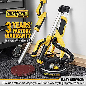 Drywall Sander, Electric Drywall Sander with Vacuum, 7 Variable Speed, 900-1800RPM, Labor-Saving Handle and Patented Fixture for Ceiling Sanding, LED Light, 14ft Dust Hose,26ft Power Cable,Storage Bag