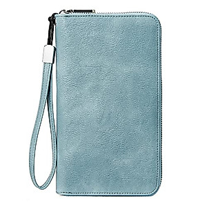 BOSTANTEN Leather Wallet for Women RFID Blocking Zip Around Credit Cards Holder Phone Clutch Blue