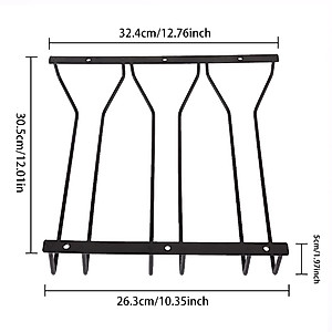 Dianoo 30.5cm Black Wine Glass Rack, Wine Glass Holder Under Shelf, Stemware Rack Under Cabinet, 3 Rows
