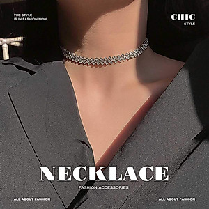 JEAIRTS Rhinestone Choker Necklace Silver Diamond Row Necklaces Sparkly Crystal Necklace Chain Jewerly Fashion Minimalist Party Prom Accessories for Women and Girls (Style 1)