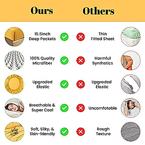 Bedlifes Queen Sheet Set- Cooling Sheets-Ultra Soft-Silky-Breathable-Deep Pocket- 1800 Series Bedding Set Microfiber- Yellow Bed Sheets Queen Size 6 Pieces