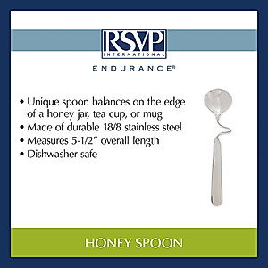 RSVP International Endurance Honey Dipper Spoon Collection Durable 18/8 Stainless Steel, Dishwasher Safe, Balancing Spoon, 5.625" Length