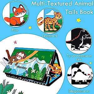 Aboosam Tummy Time Baby Mirror Toys 0-6 6-12 Months High Contrast Infant Toys Brain Development with Crinkle Cloth Book and Teether - Montessori Newborn Sensory Toys for Babies Boys Girls Gifts