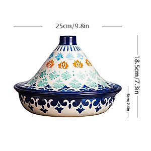Casserole Dish with Lid Soup Pot 25Cm Tajine Cooking Pot, Hand Painted Tagine Pot Ceramic Tagine Pot Cooking Pot for Cooking and Stew Casserole Slow Cooker Lead Free,A