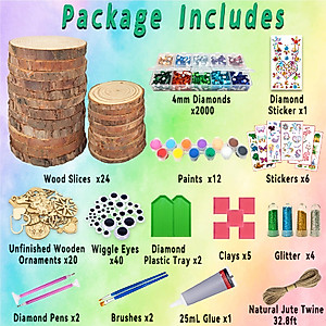 7july Wooden Arts and Crafts Kits for Kids Boys Girls Age 6-12 Years Old,Wood Slices with Diamond Crafts Sets-Little Children's Art & Craft Gifts
