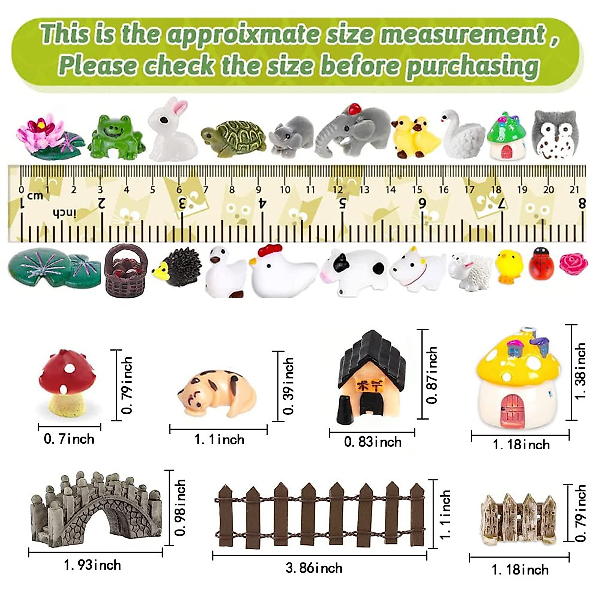 BeelDeel 100 Pcs Miniature Fairy Garden Accessories Outdoor Micro Landscape Figurines, DIY Ornament Fairy Garden Kit, Animals Miniature Figurines for Terrariums Potted Plant Bonsai Garden Decoration