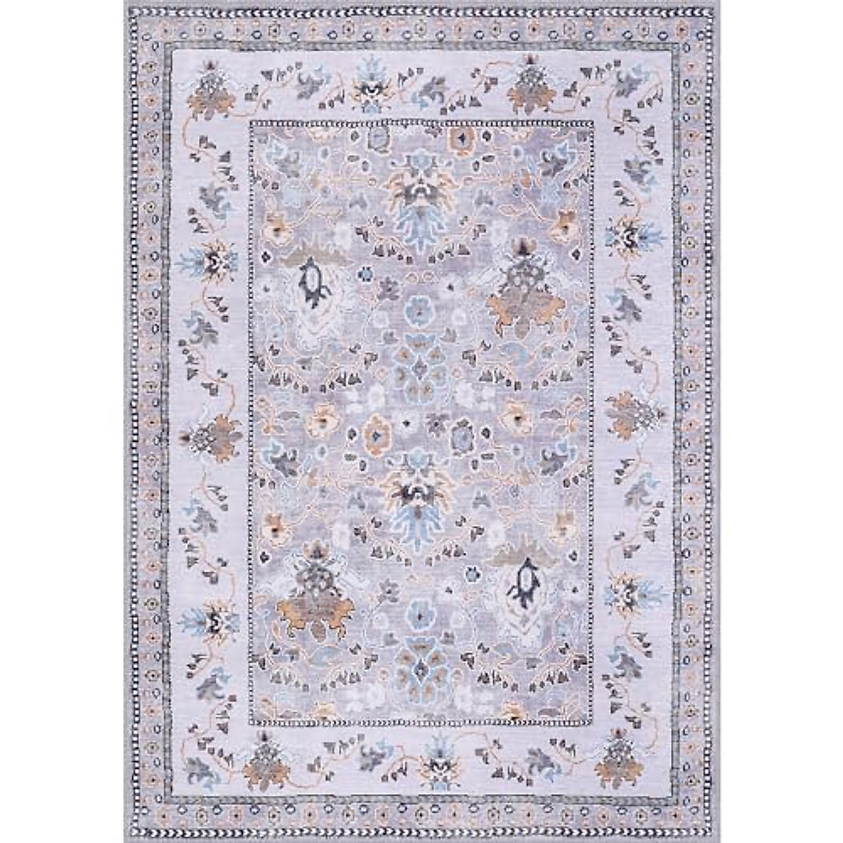Lena Rug Floral Machine Washable Area Rug 5x7 for Living Room Bedroom Kitchen Dining Room Gray
