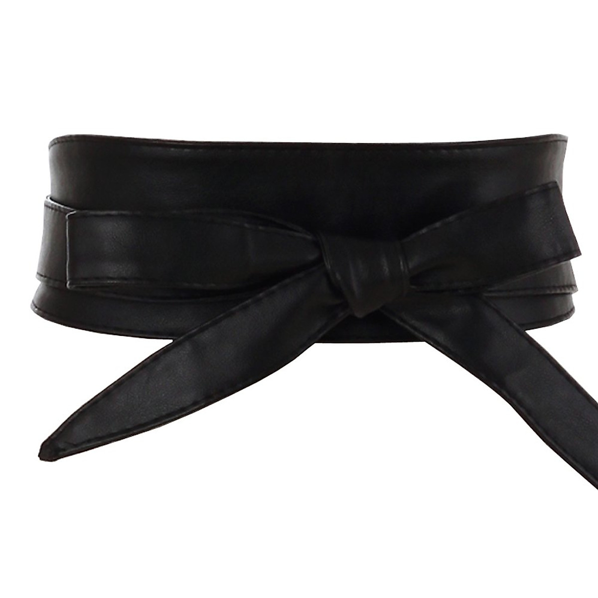 Aecibzo Women's PU Leather Self Tie Wrap Around Obi Waist Band Cinch Boho Belt (Black,Fit waist 22”-34.5”)