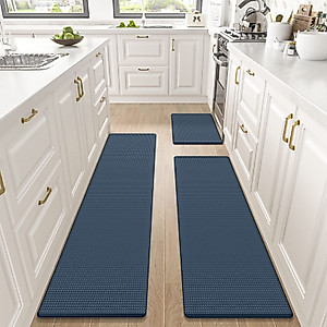 DEXI Kitchen Rugs and Mats Cushioned Anti Fatigue Comfort Runner Mats for Floor Rugs Waterproof Standing Rugs Set of 3, 17"x29"+17"x59"+17"x79" Navy Blue