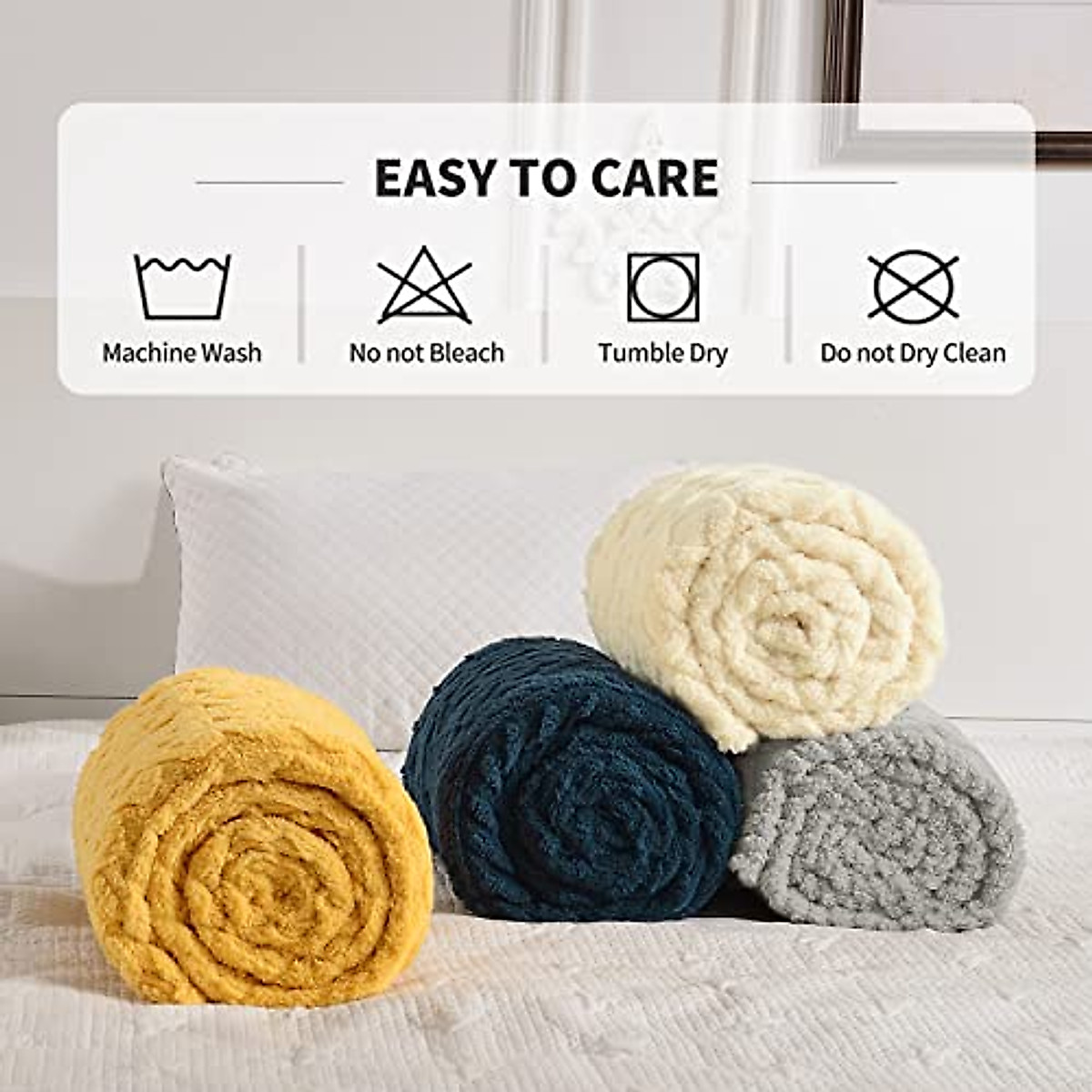 FY FIBER HOUSE Sherpa Blanket - 3D Pattern Design Yellow Throw Blanket for Sofa Couch, Bed, Warm Super Soft Cozy Microfiber Fleece Blanket for Living Room, Throw 50”x60”