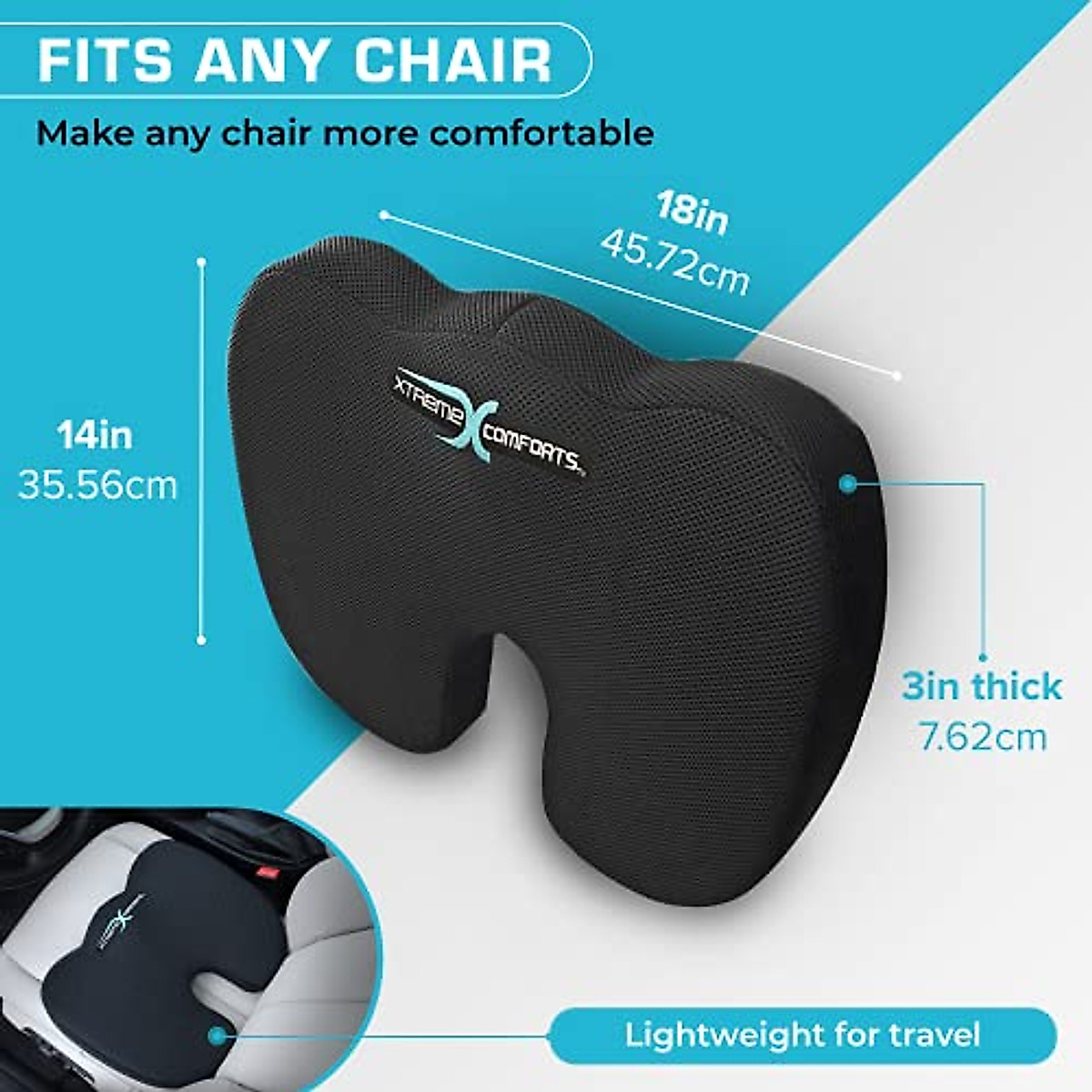 Xtreme Comforts Seat Cushion, Office Chair Cushions - Pack of 1 Padded Foam Cushion w/Handle for Desk, Wheelchair & Car Use - Back Support Pillow for Chair