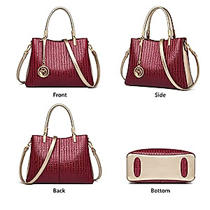 Womens Leather Handbag Purse Top Handle Crossbody Shoulder Bag Ladies Cowhide Mini Tote Bags, Red