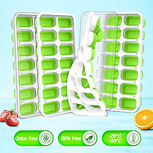 CKE Ice Cube Tray with Lid, 4 Pack Easy-Release 56 pcs Stackable Ice Molds, Plastic Silicone Ice Cube Trays for Freezer with Spill Resistant Removable Lid for Cocktail, Baby Food, Coffee